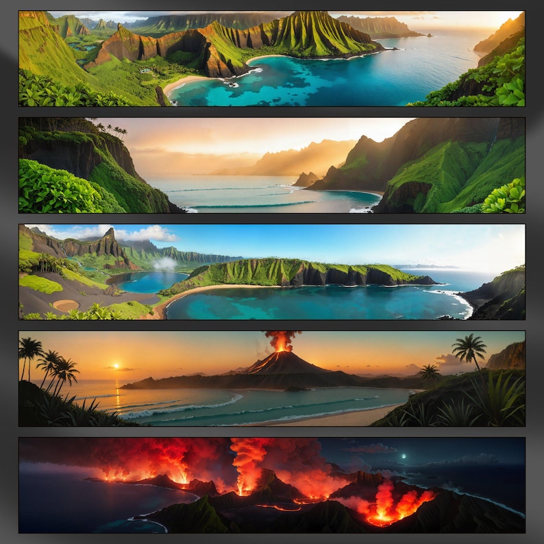 Triple Monitor Wallpaper 48:9 Bundle | Volcanic Island Series | Super ...