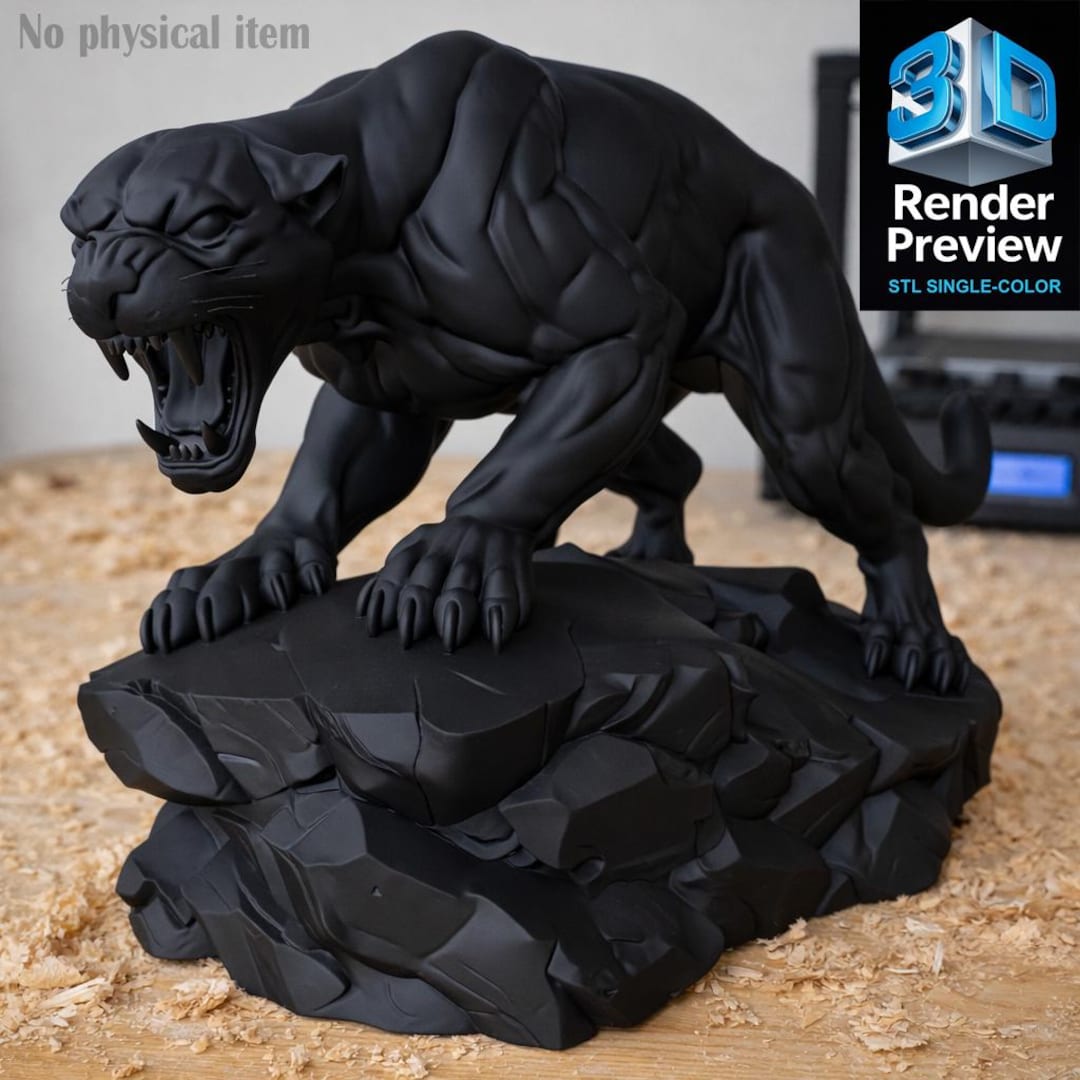 American Black Jaguar Statue STL Single-color | Powerful Predator ...