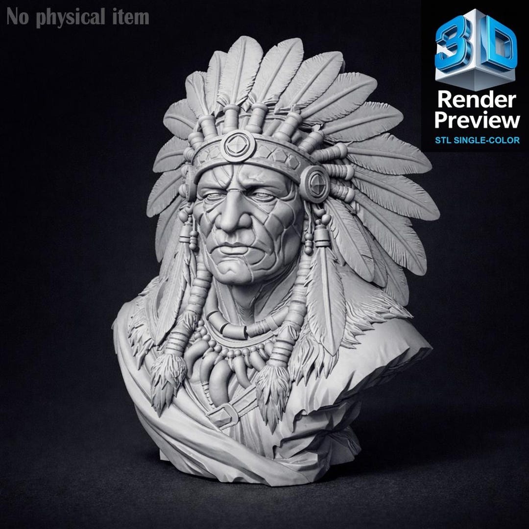 Native American Chief Bust | Single-color STL Model for 3D Printing ...