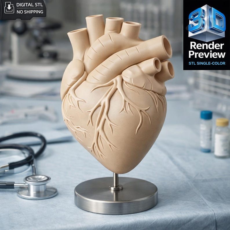 Human Heart Anatomy STL for 3D Printing | Educational School Model ...