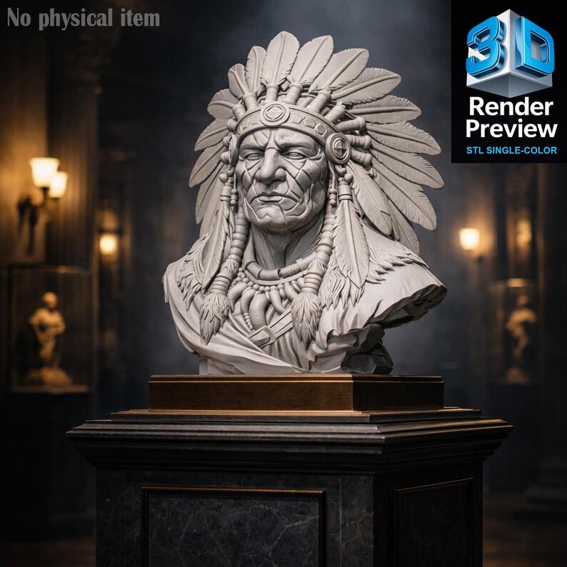 Native American Chief Bust | Single-color STL Model for 3D Printing ...