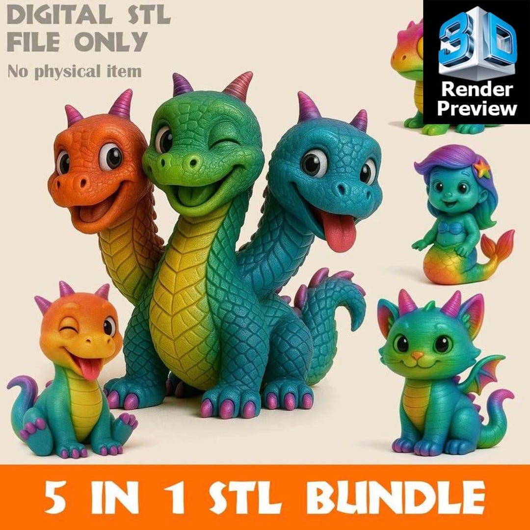 Rainbow Fantasy Creatures Bundle – Dragon, Mermaid, Basilisk, Cat ...