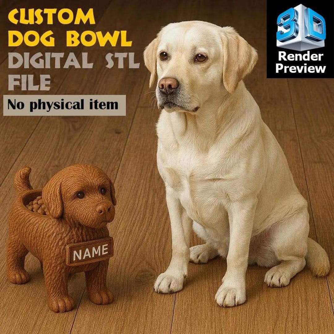 STL File / 3D Print Model – Dog Bowl STL With Pet Name | Personalized ...
