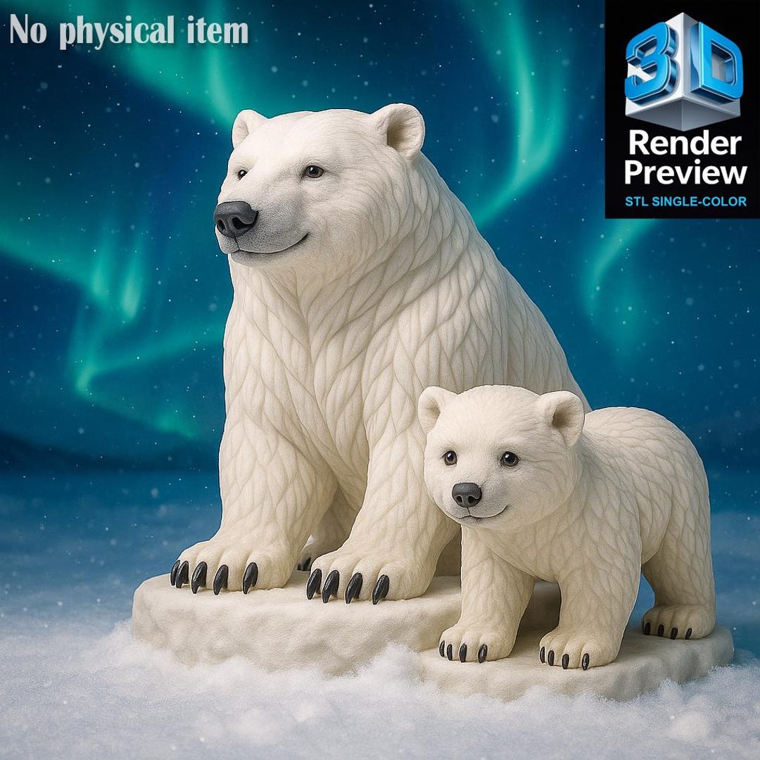 Polar Bear Family STL – Single-color Highly Detailed Arctic 3D Model ...