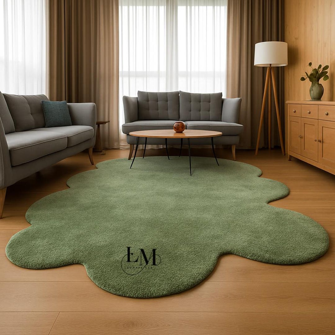 Hand-tufted Wool Rug: Sage Green Abstract Bloom, Soft Texture - Etsy
