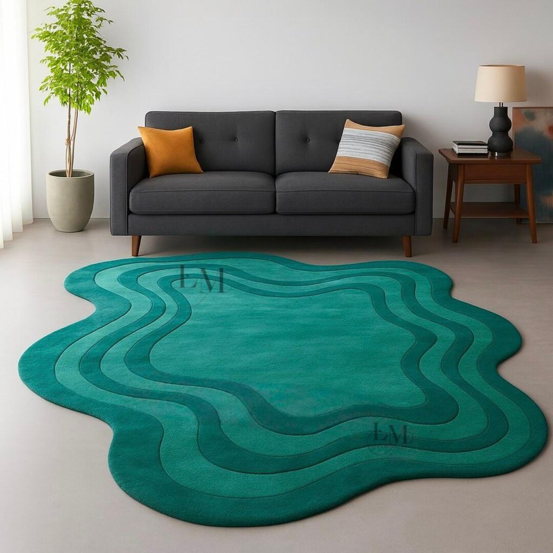 Hand-tufted Wool Rug | Aqua Flow Contour Handmade Custom Area Carpet ...