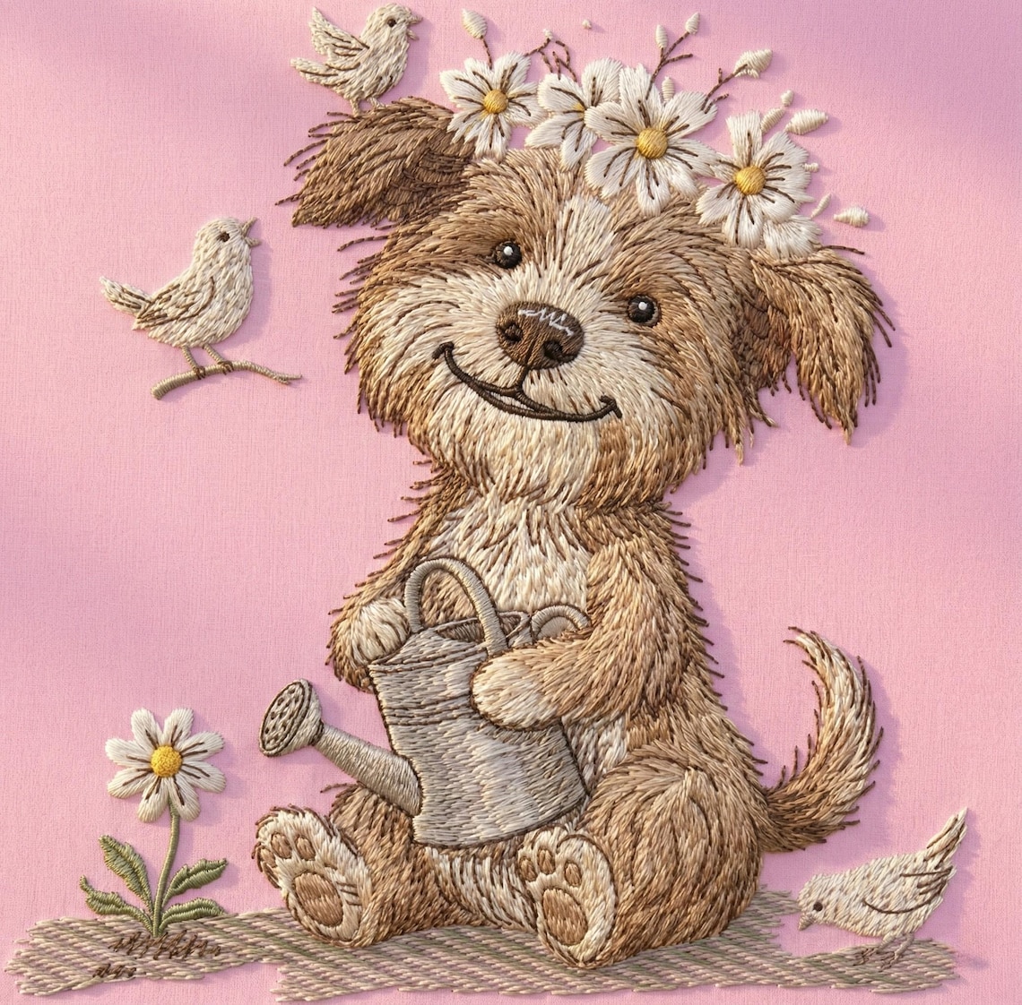 Cute Floral Dog Embroidery Pattern, Whimsical Dog Files for Machine ...