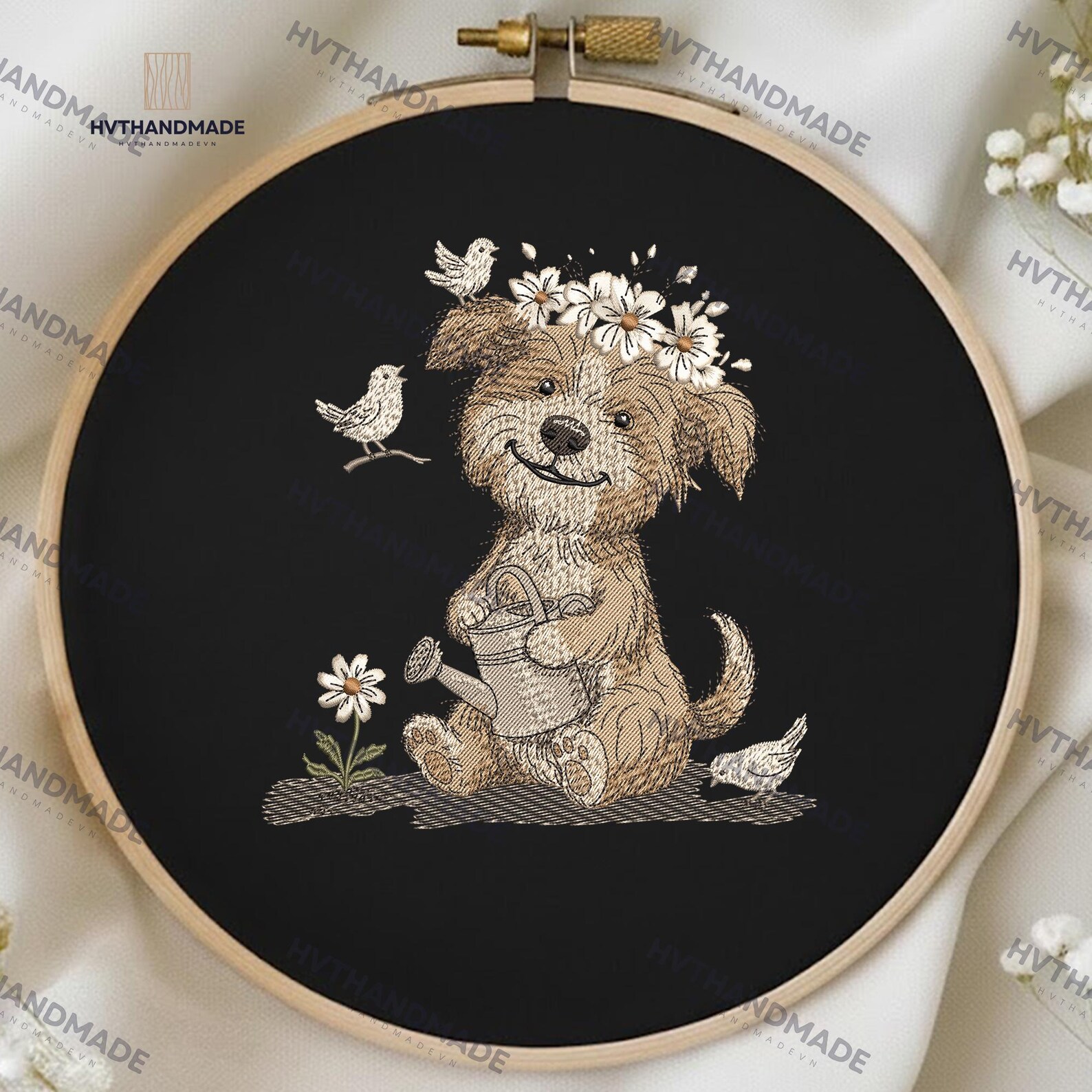 Cute Floral Dog Embroidery Pattern, Whimsical Dog Files for Machine ...