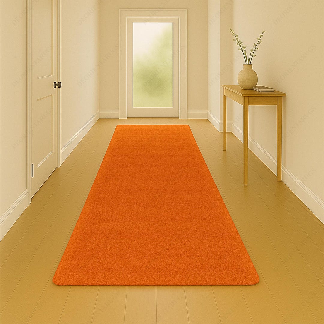 Handmade Tufted Minimalist Orange Solid Color Rug Runner – Modern Style ...
