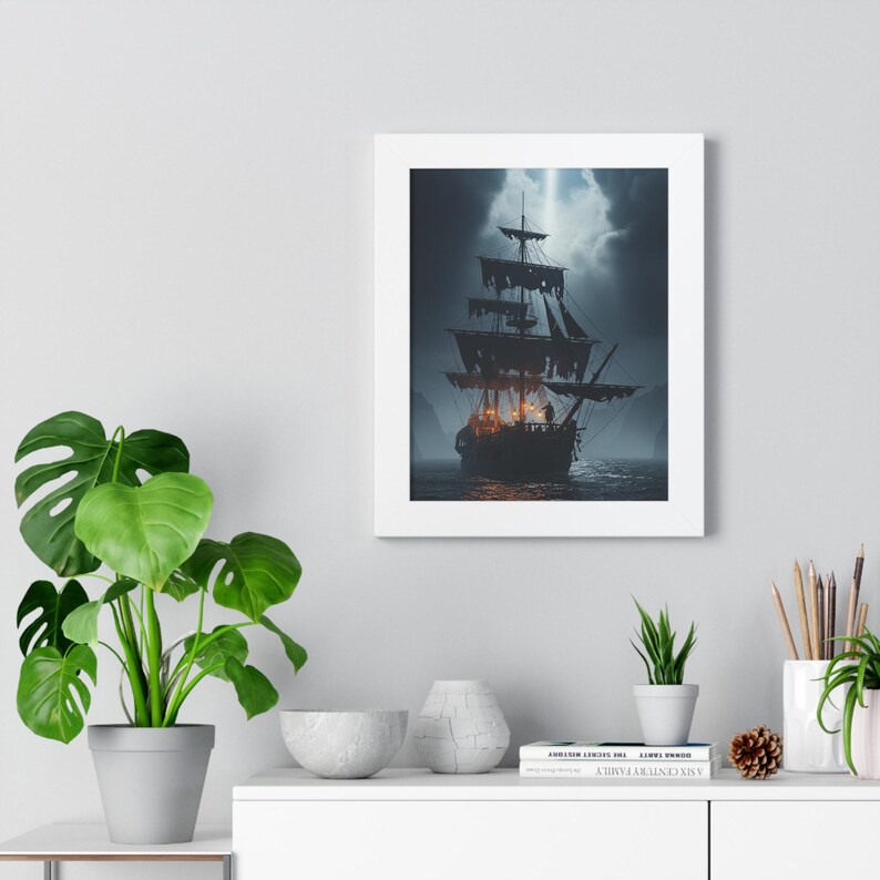 Ahoy Matey Framed Pirate Ship Poster | Nautical Wall Art for Home Decor ...