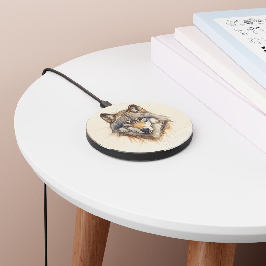 Wolf Portrait Wireless Charger | Wildlife Illustration, Neutral Tones ...