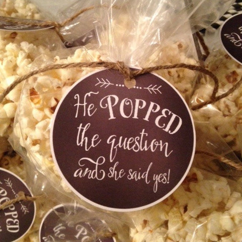He Popped The Question T Tag Engagement Favor Tag Popcorn Etsy Canada