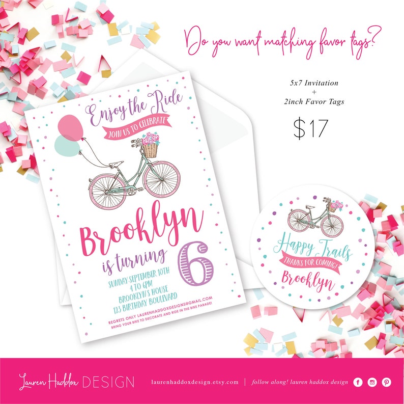 Bicycle Birthday Invitation Enjoy the Ride Bike Birthday - Etsy