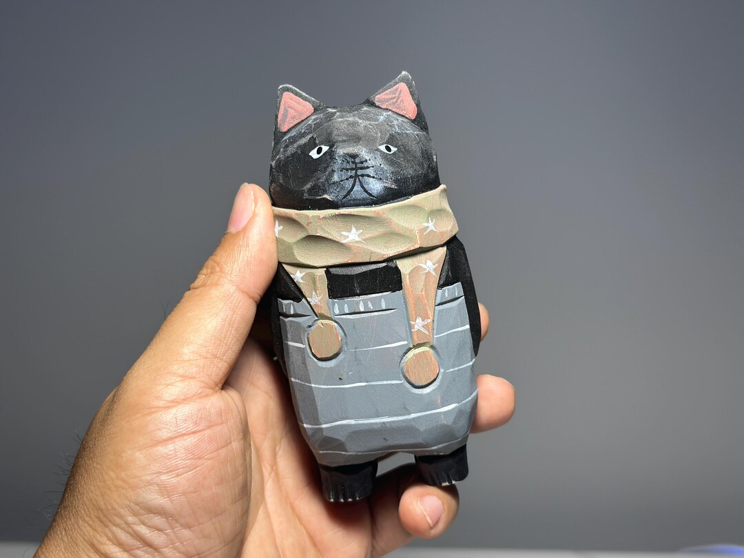 Rustic Wooden Cat Figurine • Hand Painted Cat Ornament • Folk Art Home ...