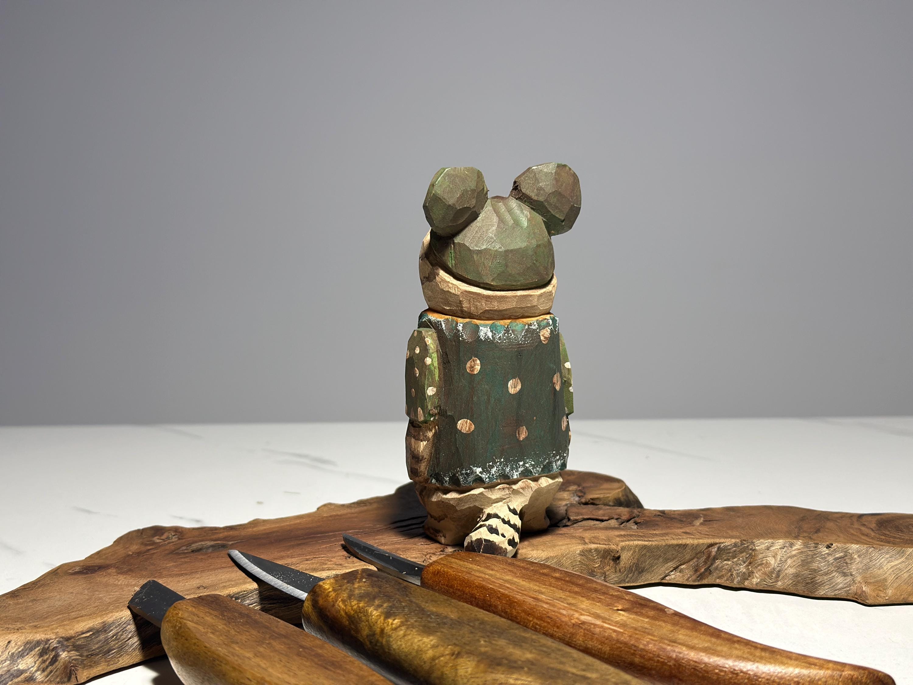 Folk Art Wooden Cat • Hand Painted Wood Carving • Collectible Cat ...