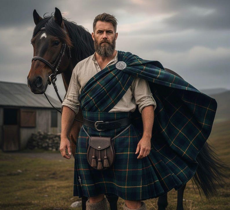 Men's Handmade Traditional Scottish Highland Great Kilt Vintage Tartan ...