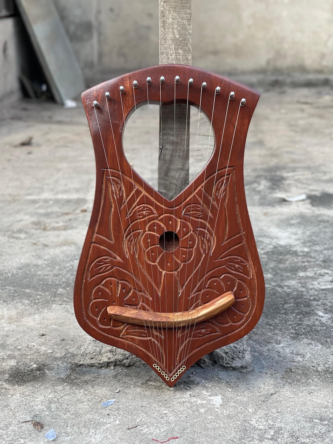 Handmade 12-string Lyre Harp: Heart & Floral Design With Free Strings ...