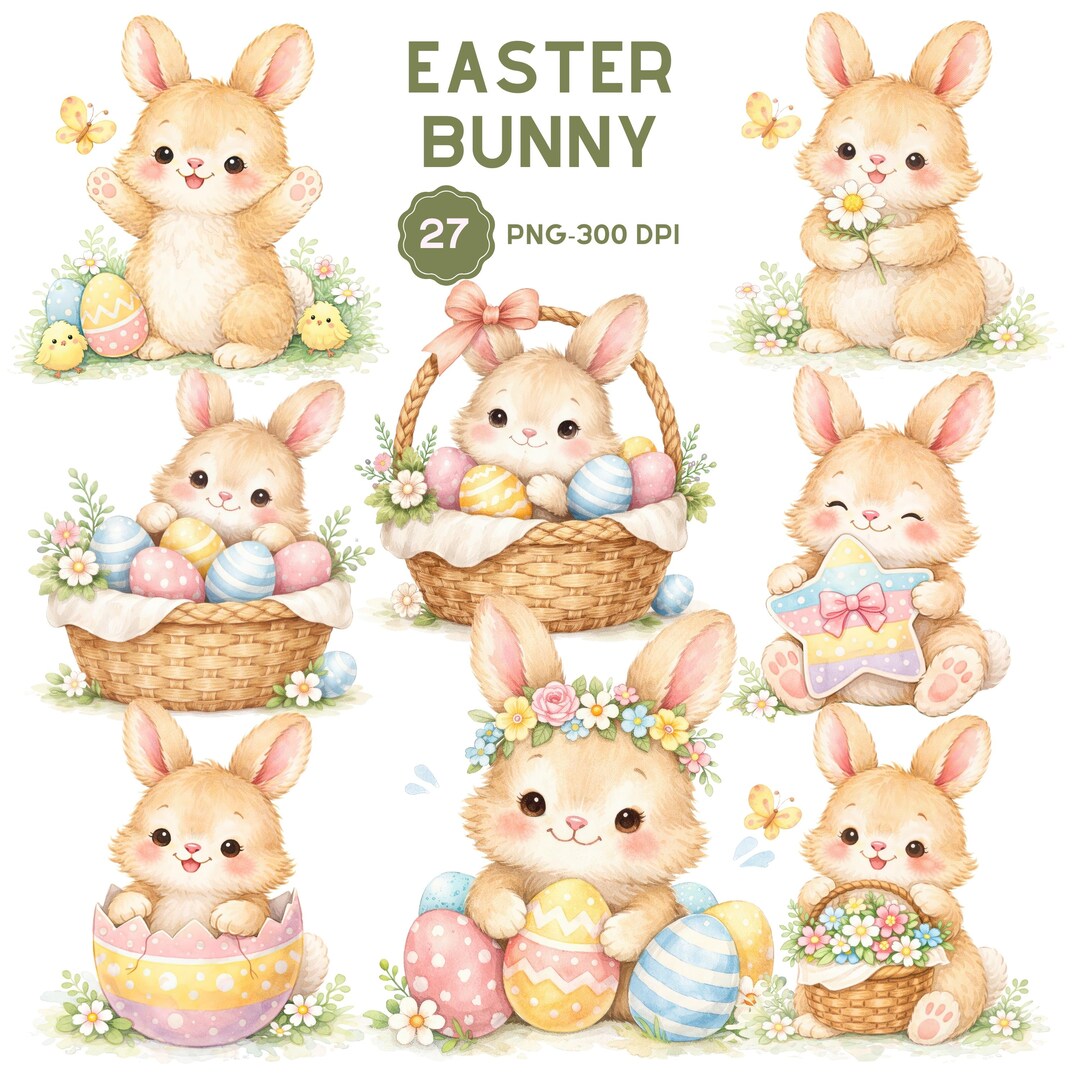 Watercolor Easter Bunny Clipart, Nursery Art (digital Download ...