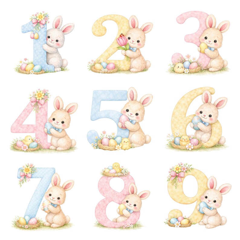 Easter Bunny Alphabet Clipart: Pastel Watercolor Rabbit Letters ...