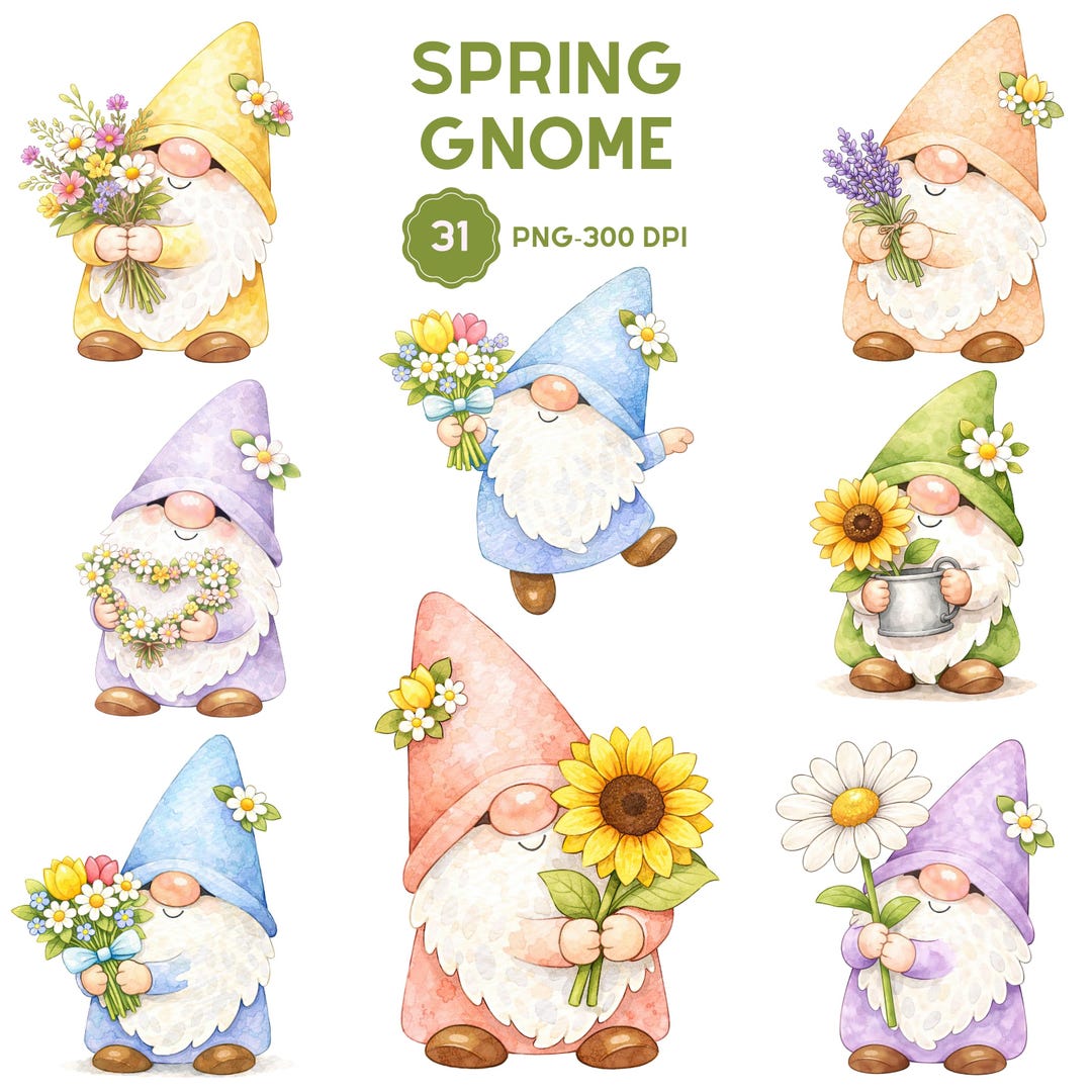Spring Gnomes Clipart, Floral Garden Gnomes (digital Download) - Etsy