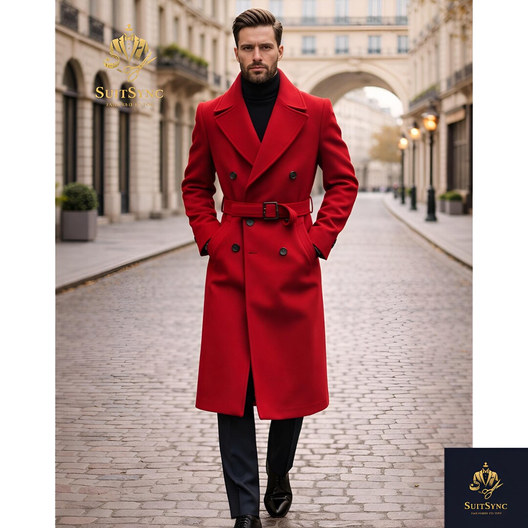 Men Red Long Wool Overcoat – Herren Roter Mantel Elegant – Manteau ...
