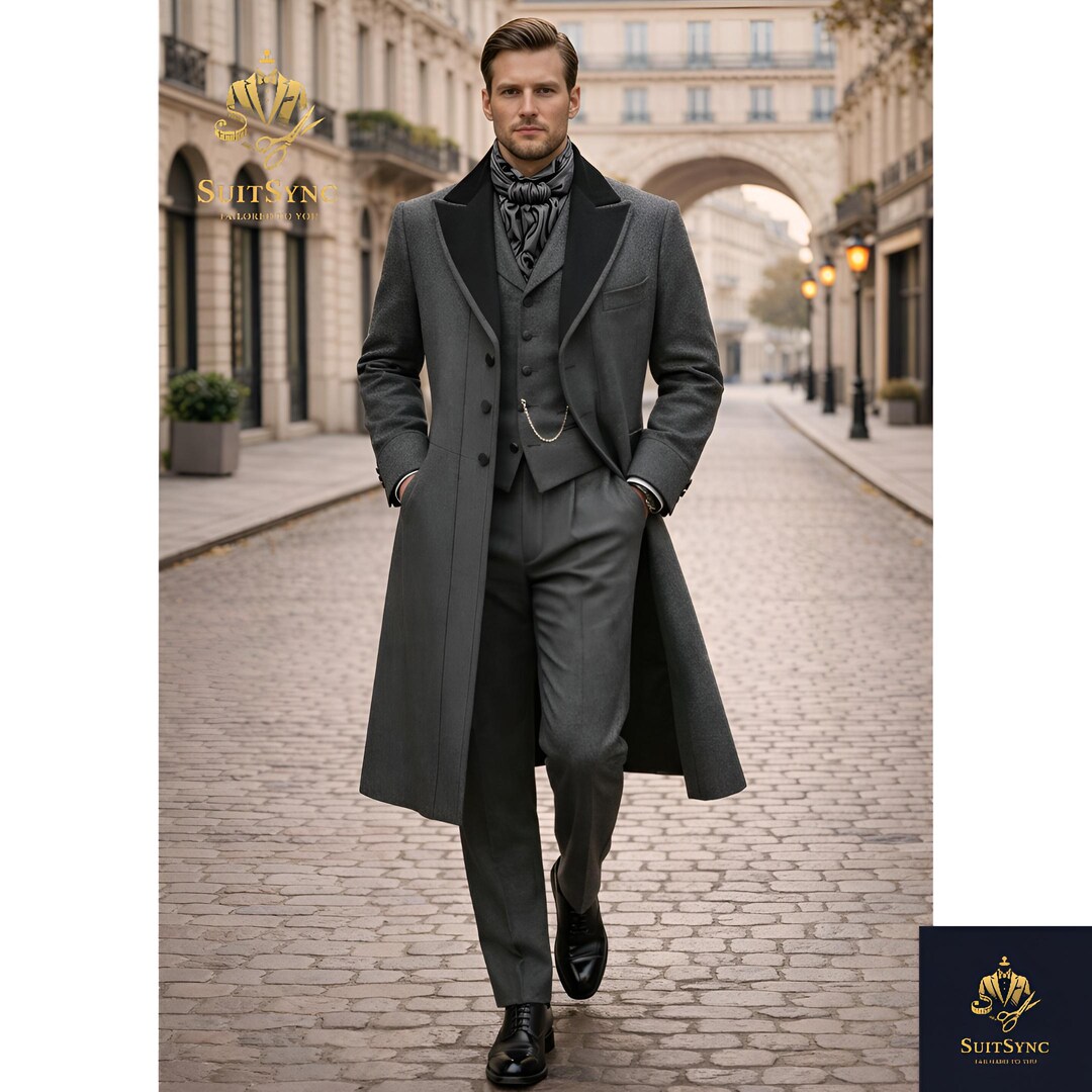 Men Grey Long Wool Overcoat – Herren Grauer Mantel Elegant – Manteau ...