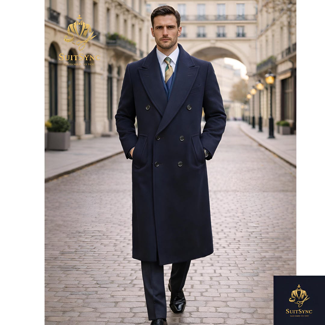 Men Navy Blue Wool Overcoat Double Breasted – Herren Wollmantel Blau ...