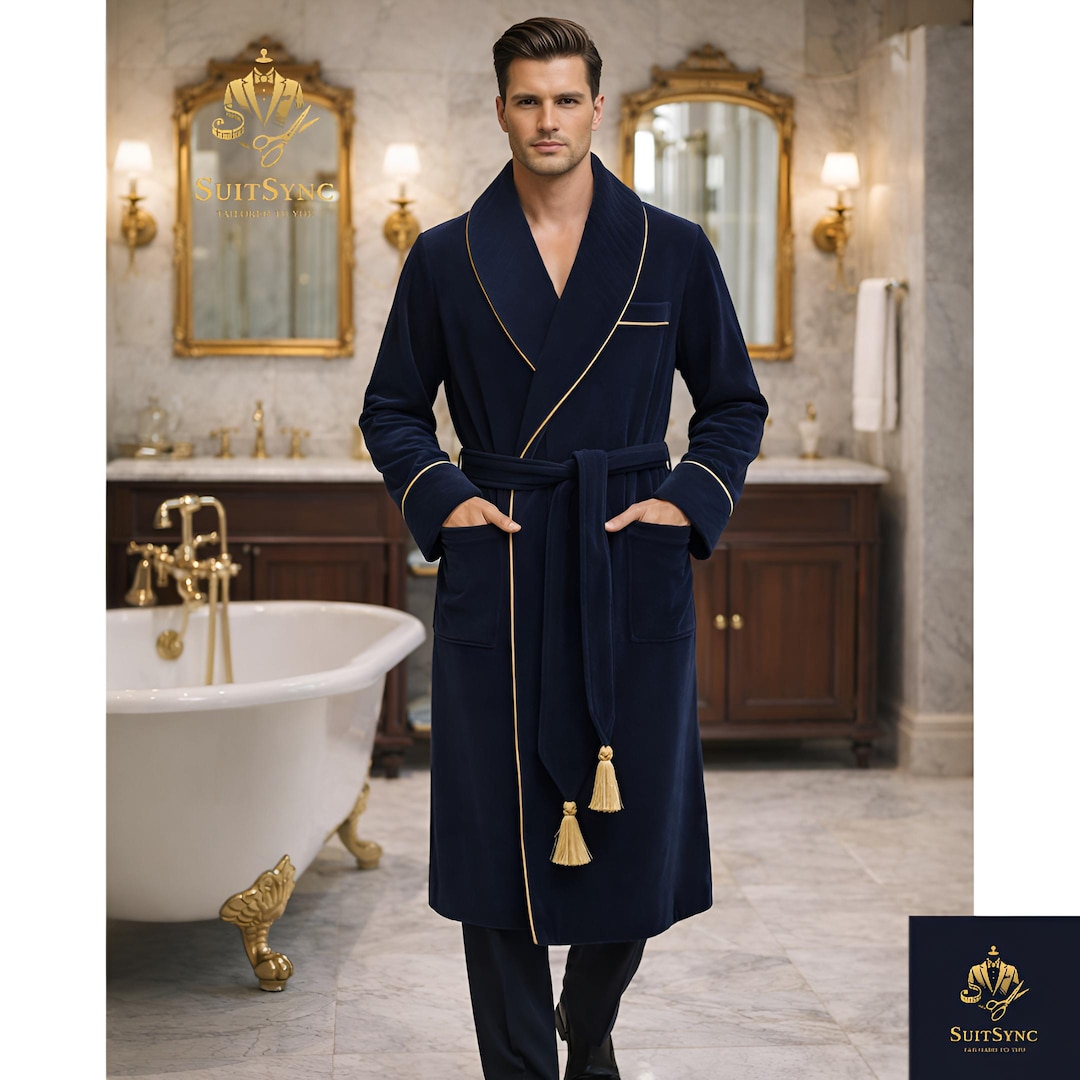 Men Navy Blue Velvet Smoking Jacket – Herren Samt Smokingjacke – Veste ...