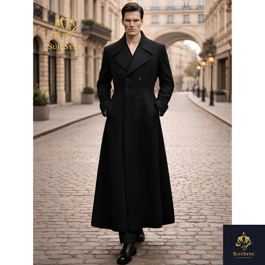 Men’s Black Long Overcoat – Herren Schwarzer Mantel – Manteau Homme ...