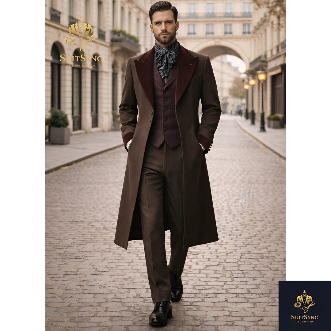 Men’s Brown Long Overcoat – Herren Mantel Braun – Manteau Homme Marron ...