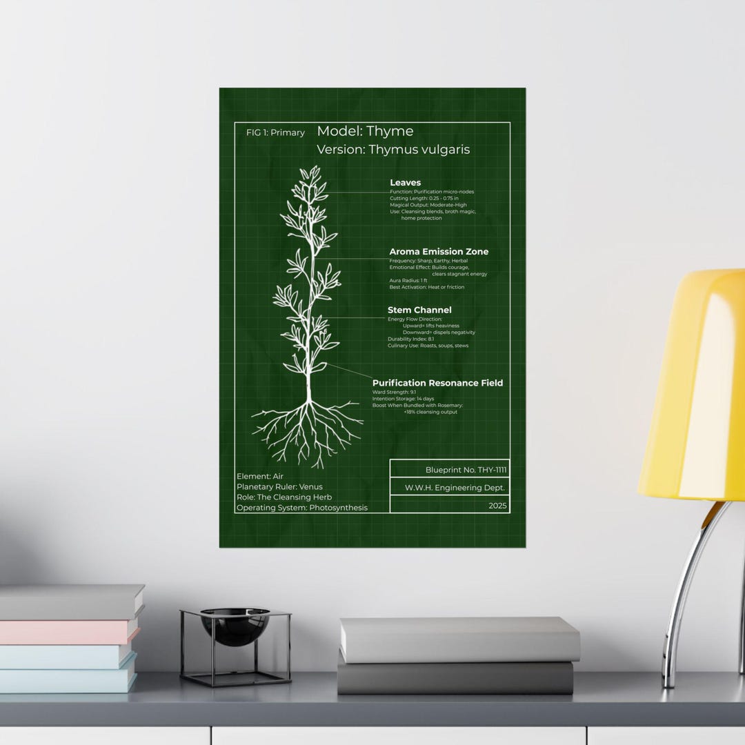 Thyme Herb Blueprint Poster I Witchcore Kitchen Magic Print I Witchy ...