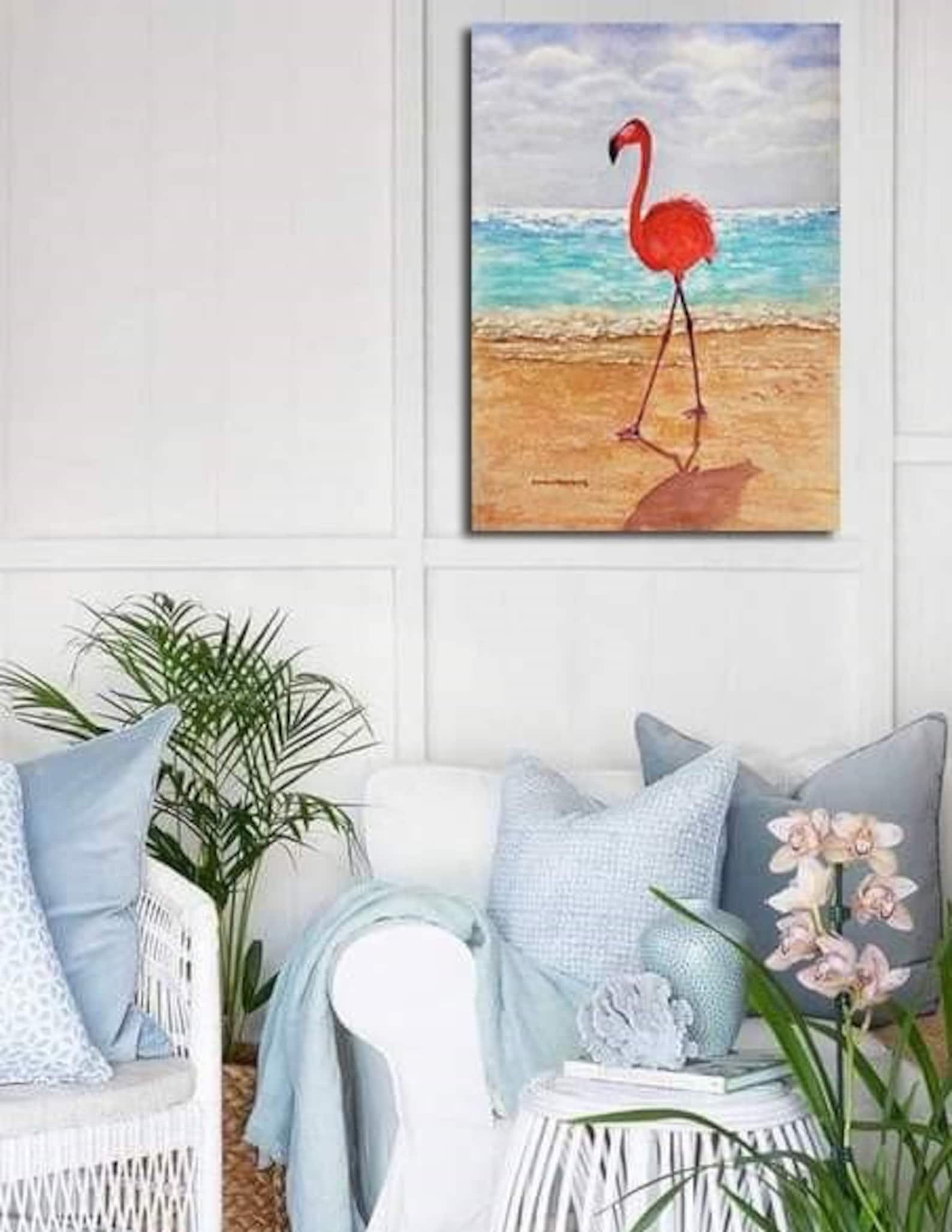 Coastal Flamingo Watercolor Wall Art Print, Beach Décor Painting - Etsy