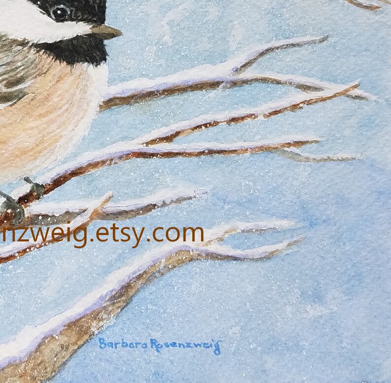 Winter Bird Landscape Painting Chickadee in the Snow | Etsy