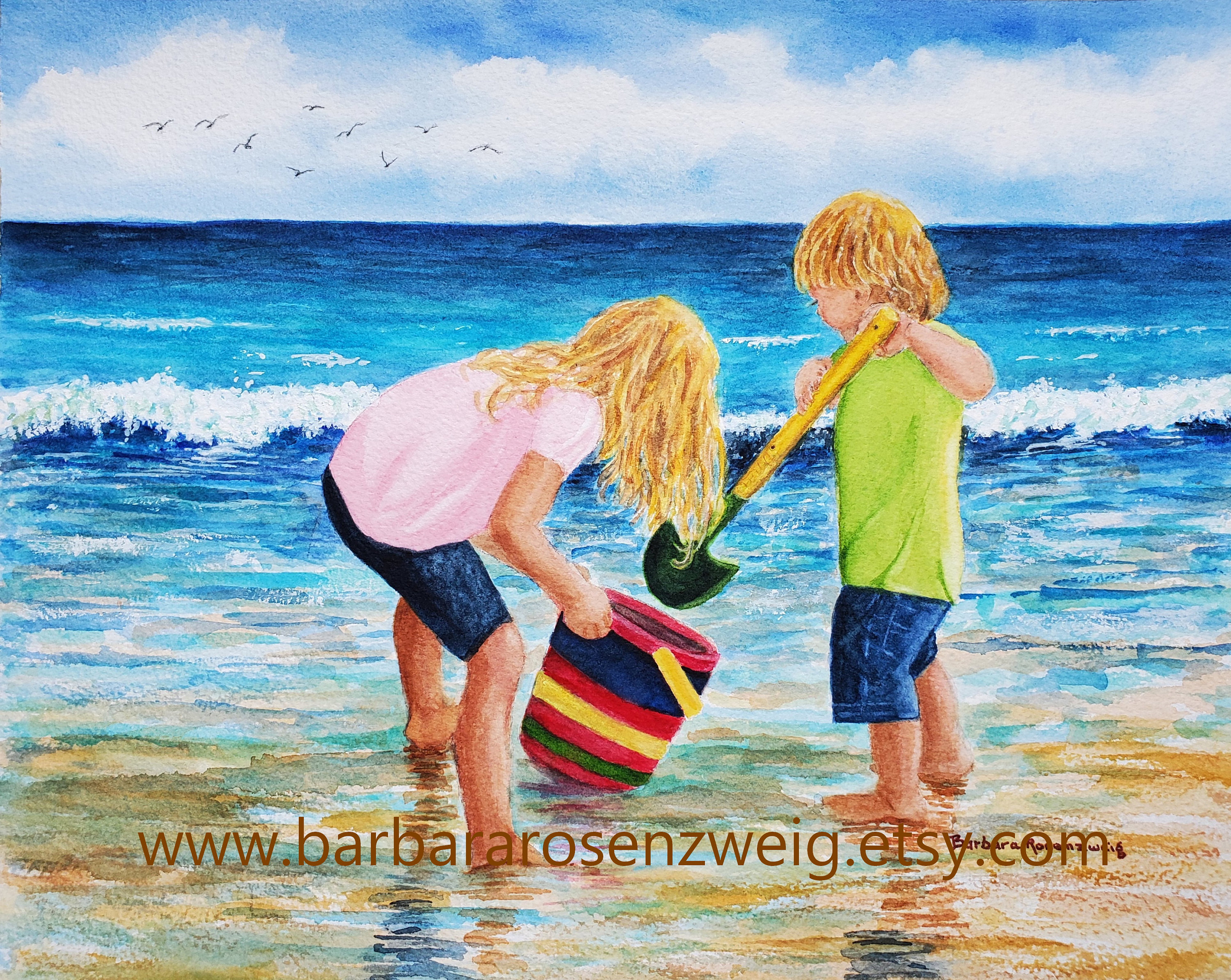 Beach Brother & Sister Coastal Painting Kids Room Wall Art - Etsy UK
