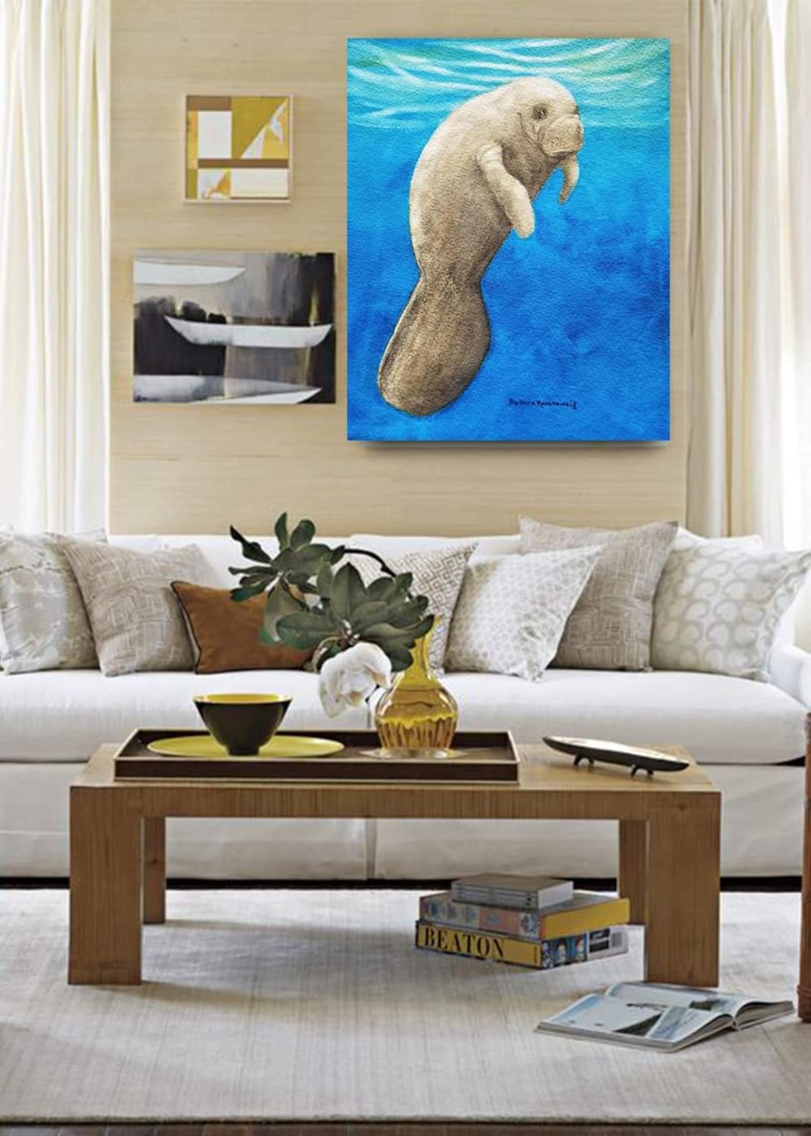 Manatee Art, Manatee Painting, Coastal Decor, Beach Painting, Anna ...