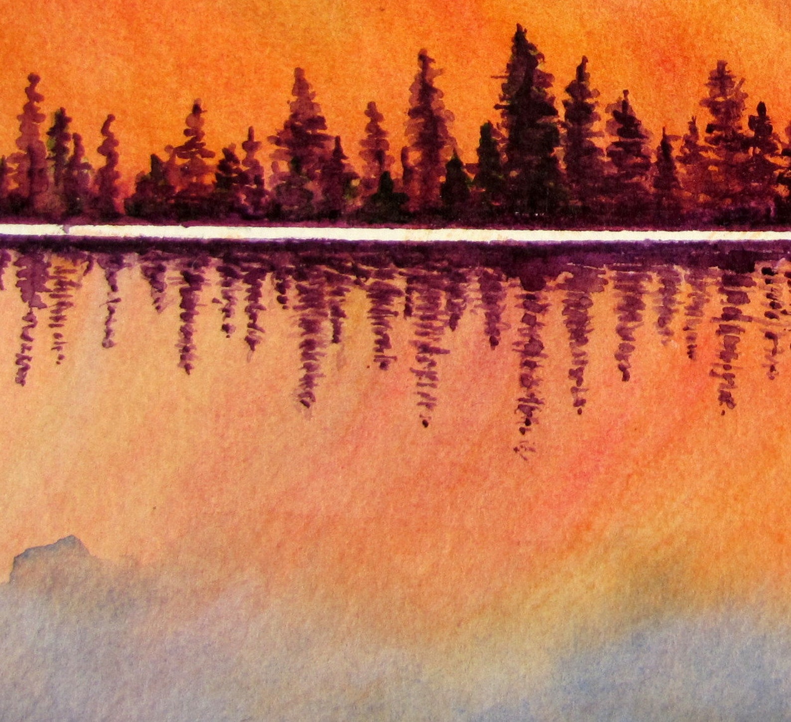 Sunset Original Watercolor Painting Sunset Pine Tree Wall - Etsy