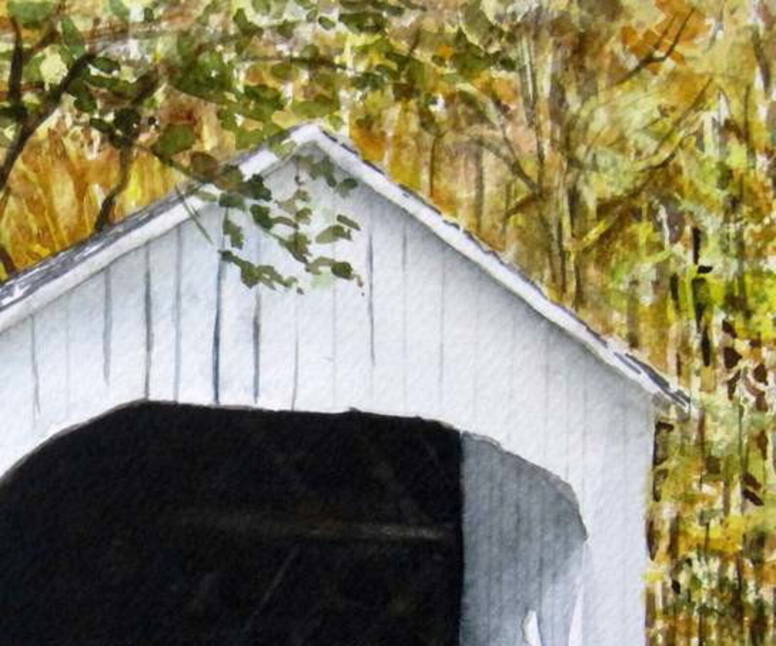 White Covered Bridge Watercolor Painting Covered Bridge Wall | Etsy
