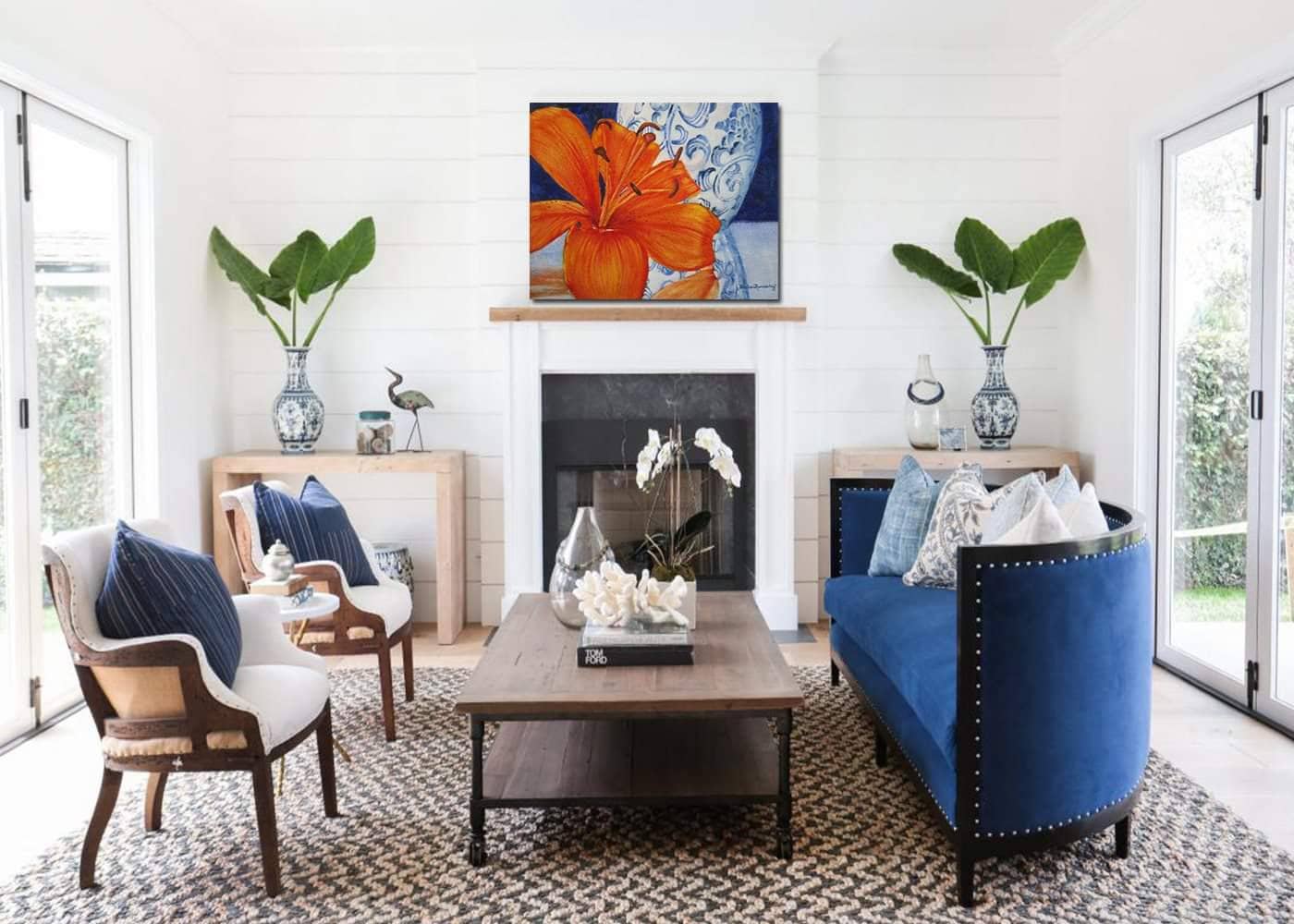 Kitchen Home Décor Blue Ming Vase & Orange Lily Flower Print - Etsy