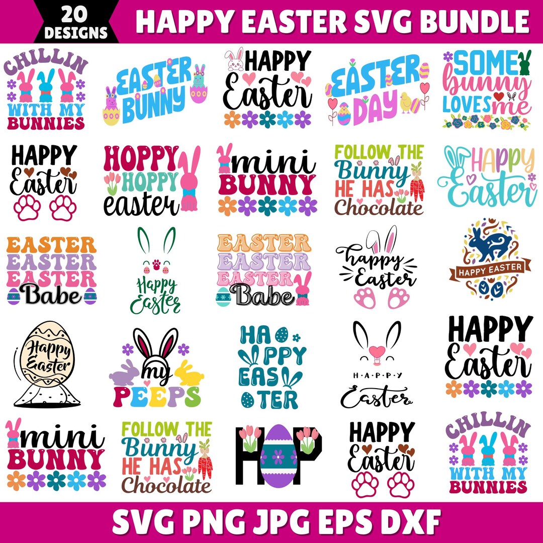 Happy Easter SVG Bundle, Bunny, Egg, Spring Cut Files (digital Download ...