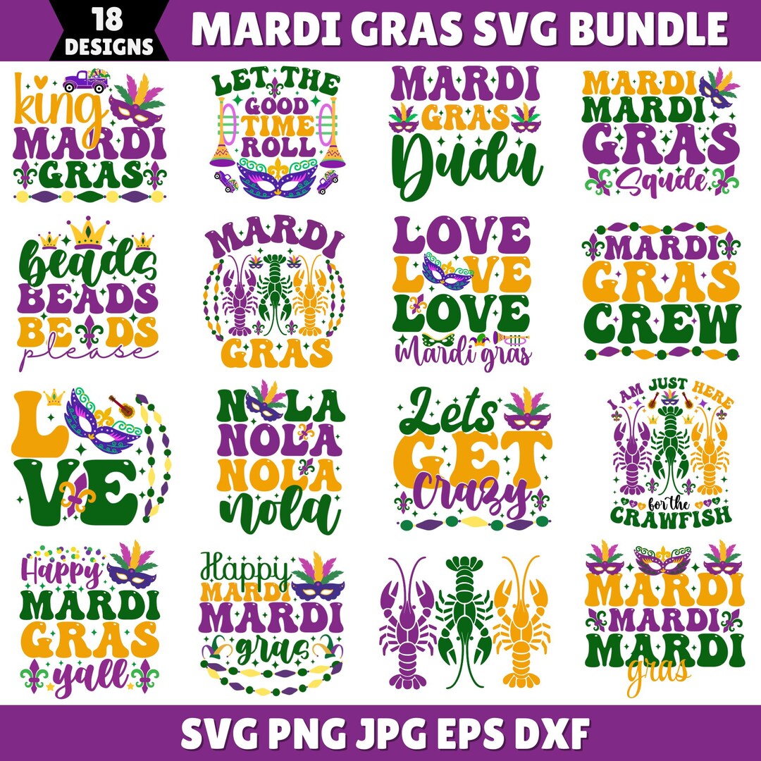 Retro Mardi Gras SVG Bundle, Carnival Mask, Fleur De Lis (digital ...