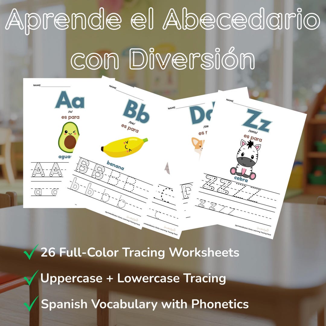 Spanish Alphabet Tracing Worksheets for Kids, ABC Printable Flashcards ...