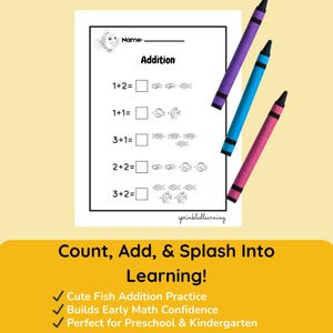 Addition Fish Worksheet for Kids PDF & PNG, Ocean Theme Preschool Math ...