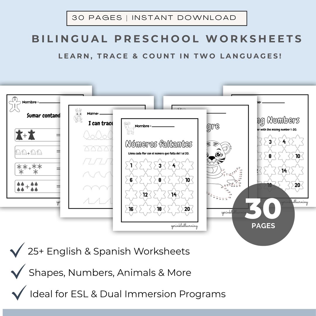 English & Spanish Preschool Worksheets Bundle | Tracing, Shapes ...
