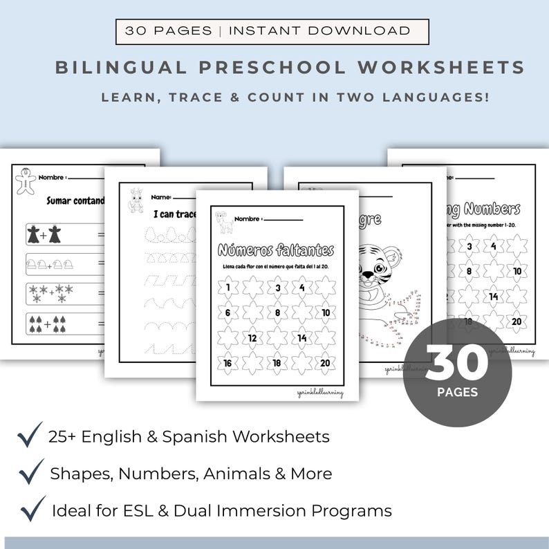 English & Spanish Preschool Worksheets Bundle | Tracing, Shapes ...