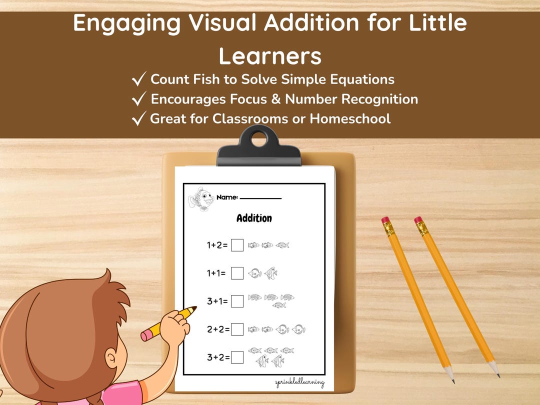 Addition Fish Worksheet for Kids PDF & PNG, Ocean Theme Preschool Math ...