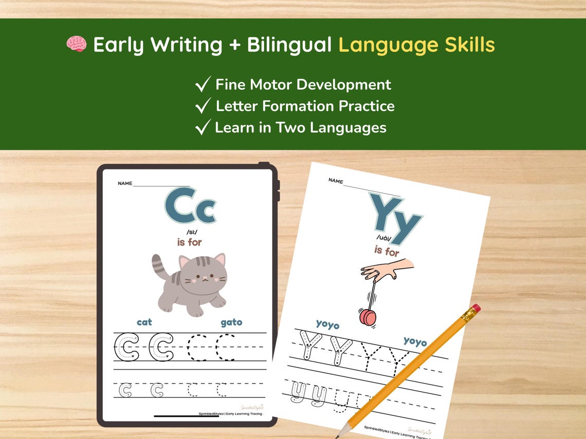 Bilingual ABC Tracing Worksheets: English & Spanish Alphabet Flashcards ...
