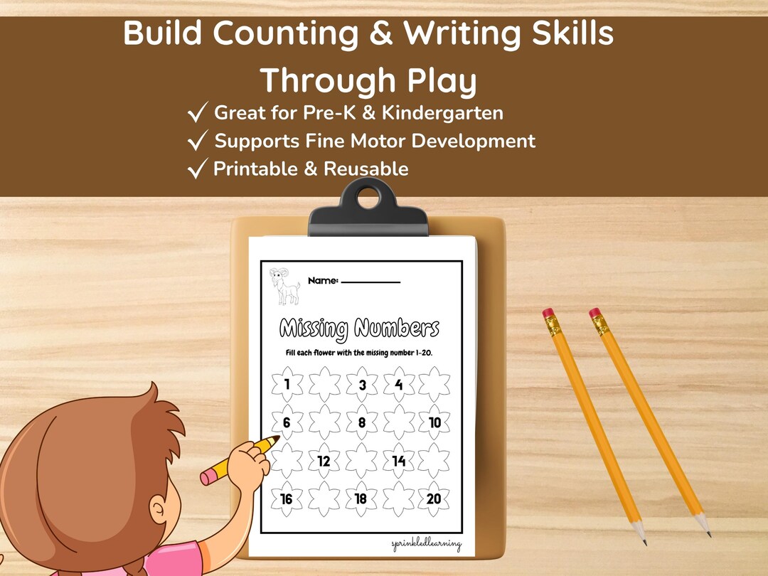 Missing Numbers Worksheet: Preschool Math Printable 1-20 (PDF & PNG ...