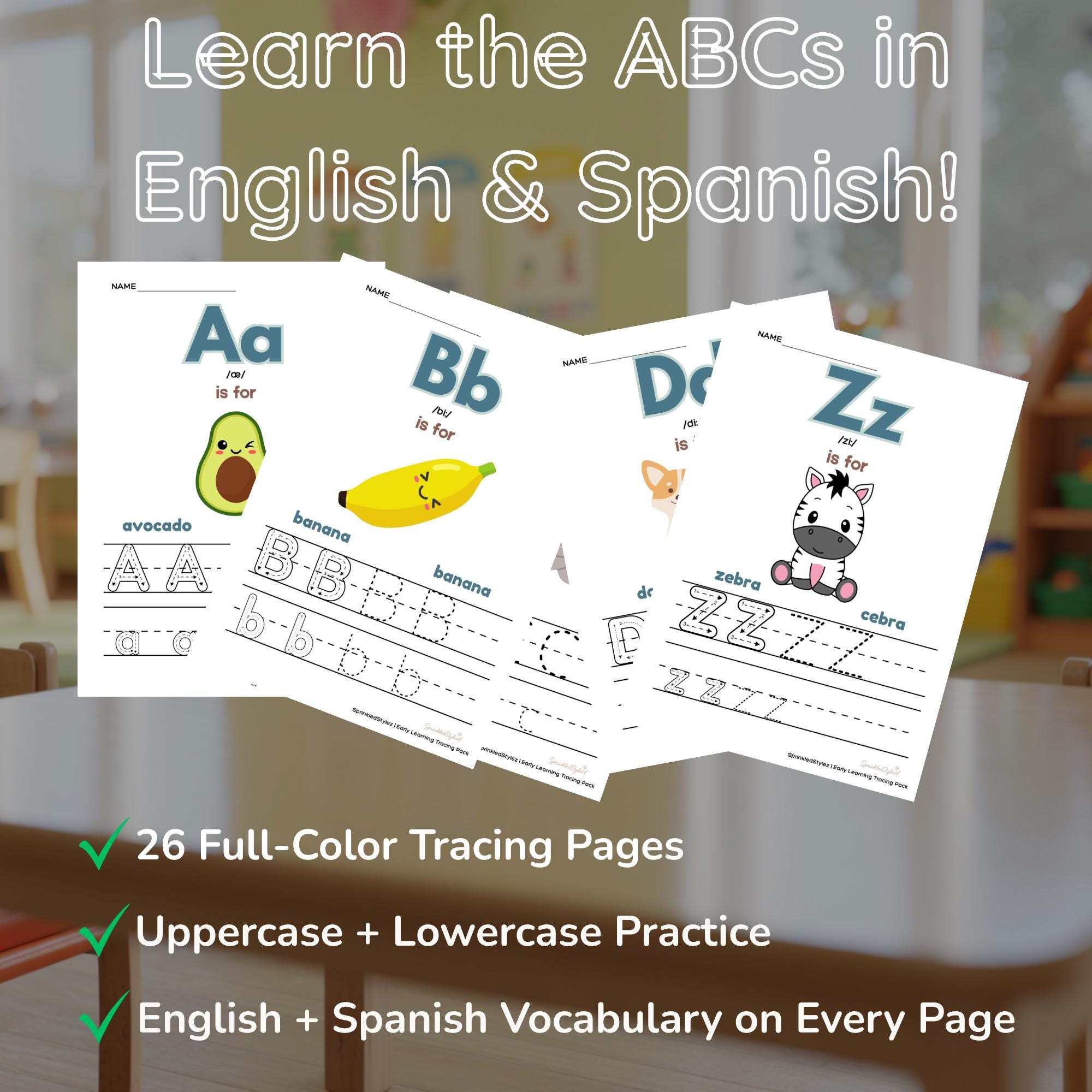 Bilingual ABC Tracing Worksheets: English & Spanish Alphabet Flashcards ...