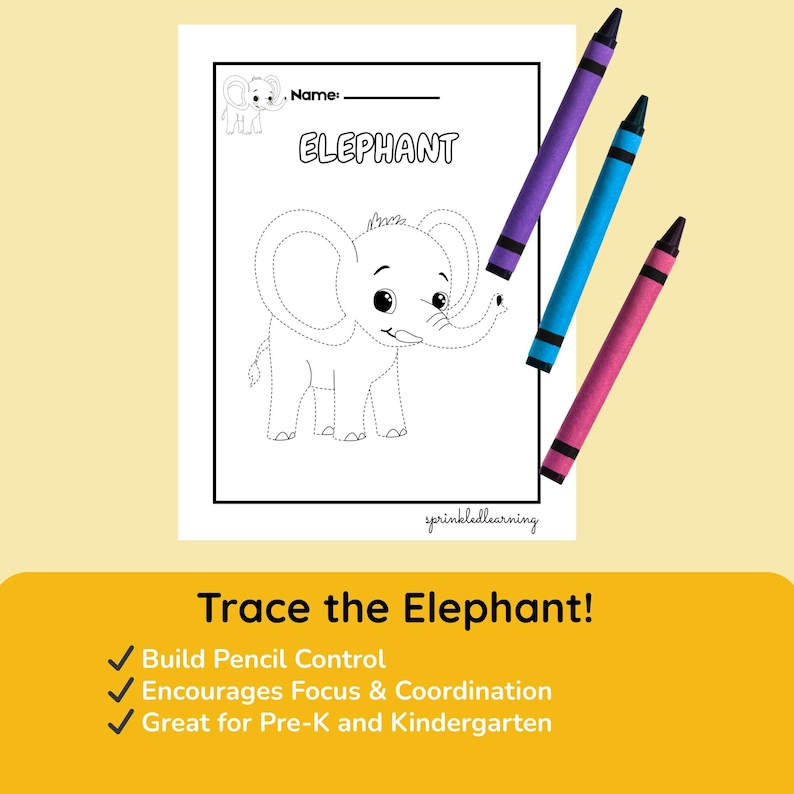 Elephant Tracing Worksheet for Kids PDF & PNG, Animal Themed Printable ...