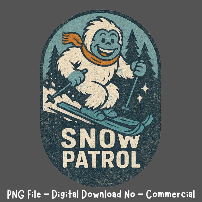 Png Tshirt Designs, Retro Skiing Yeti PNG: Snow Patrol Winter Clipart ...